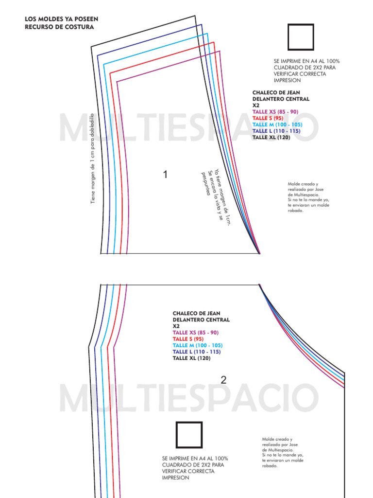 Molde de Chaleco de Jean: Talles y Costura | PDF