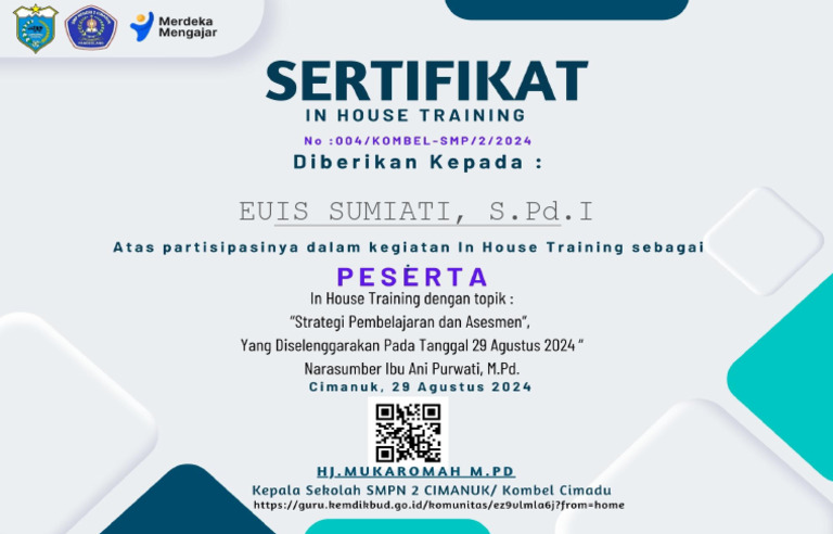 Sertifikat IHT 29 Agustus EUIS SUMIATI, S.Pd.I | PDF