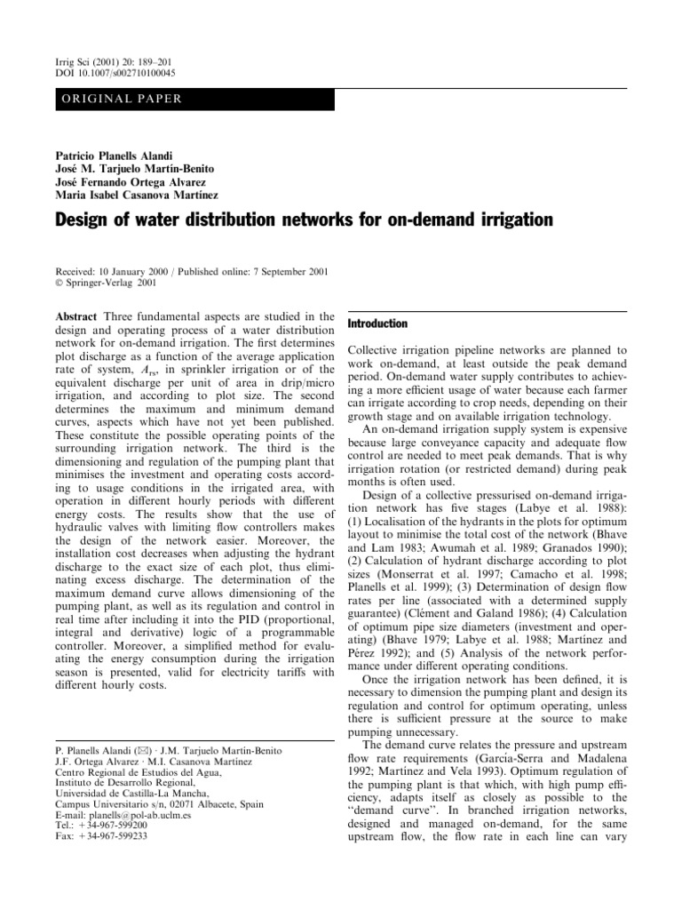 Design of Water Distribution Networks For On-Demand Irrigation | PDF ...