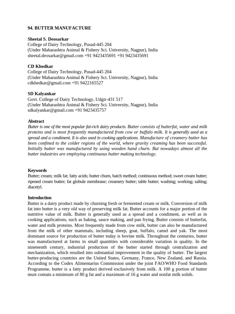 Butter Manufacture Techniques and History | PDF | Butter | Milk