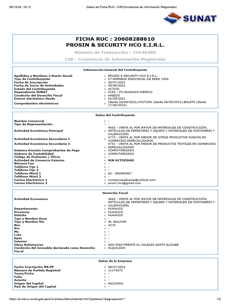 FichaRUC-Ficha RUC | PDF | Industrias de servicio