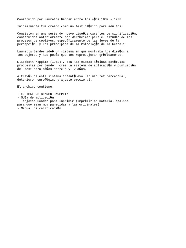 Test Bender-Koppitz: Guía y Materiales | PDF