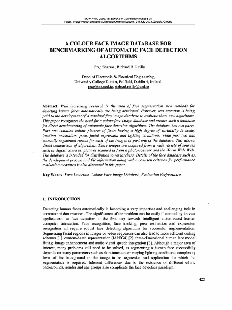 AColour Face Image Database For Benchmarking of Automatic Face Detection Algorithms | PDF ...