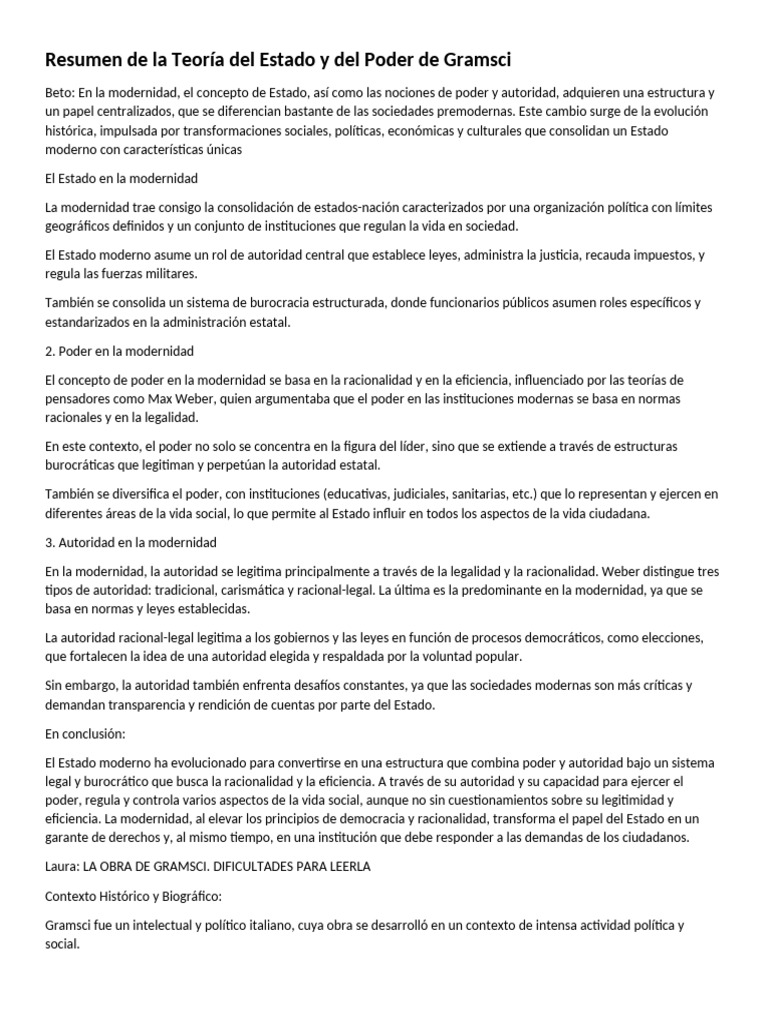 Resumen del Estado Y el Poder de Gramsci | PDF | Antonio Gramsci ...