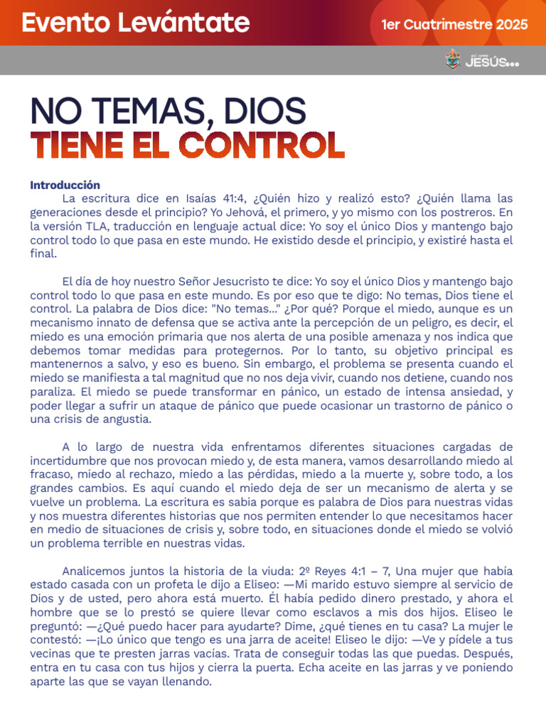 Tema Levántate 1-2025 | PDF | Temor | Jesús