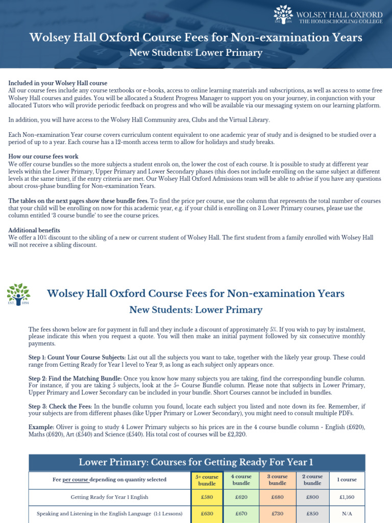 Wolsey Hall Oxford Course Fees 2025 | PDF