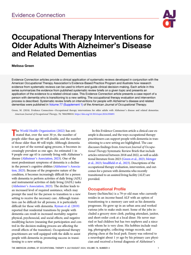 OT Strategies for Alzheimer's Transitions | PDF | Dementia ...