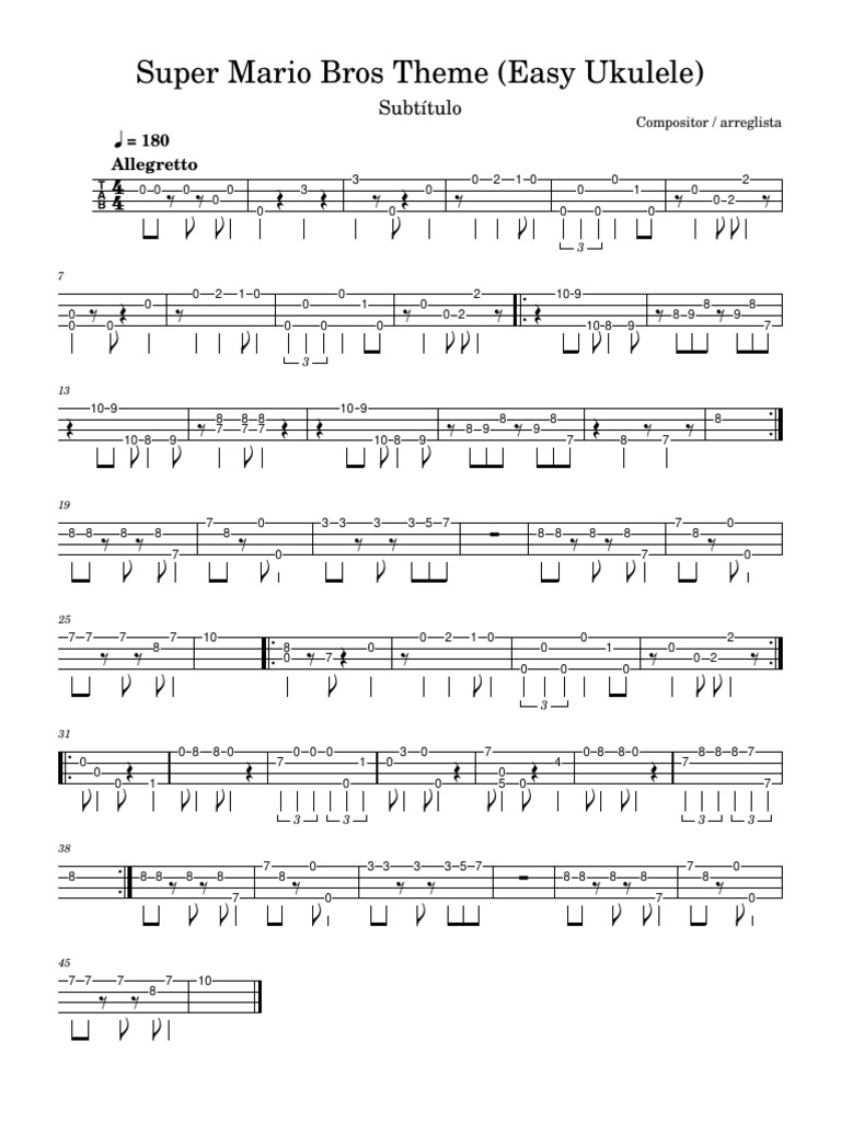 Super Mario Bros Theme Ukulele | PDF | Electronic Games | Video Game ...