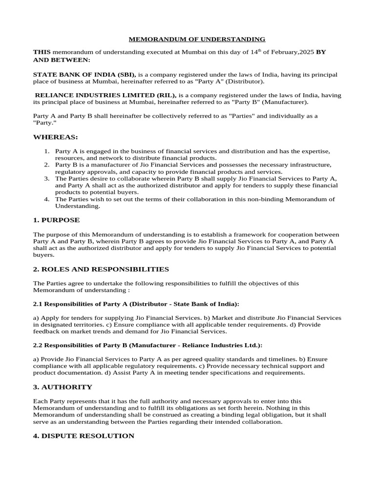 MEMORANDUM OF UNDERSTANDING Purva - Docx More | PDF | Mediation