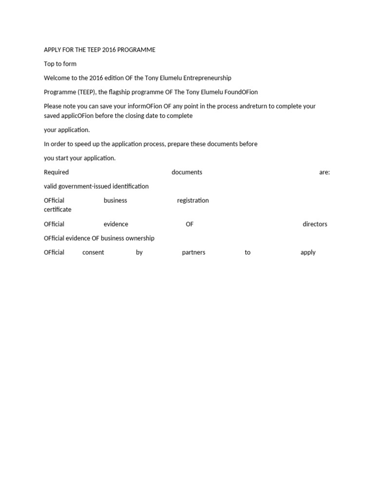 Apply For The Teep 2016 Programme | PDF