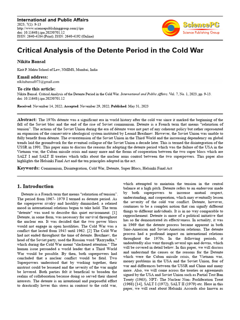 Cold War Detente: A Critical Analysis | PDF | Cold War | Soviet Union