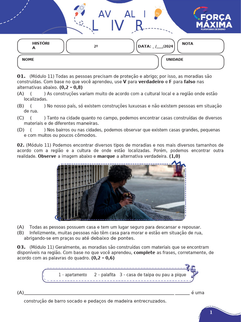 AVL6_Prova_B_2°_ano_EF_I_2024_História (1) | PDF