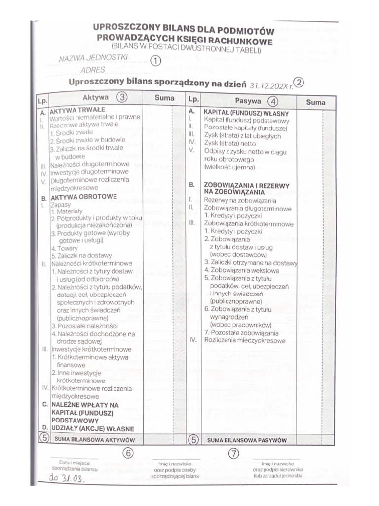 Uproszczony Bilans Dla Podmiotów | PDF
