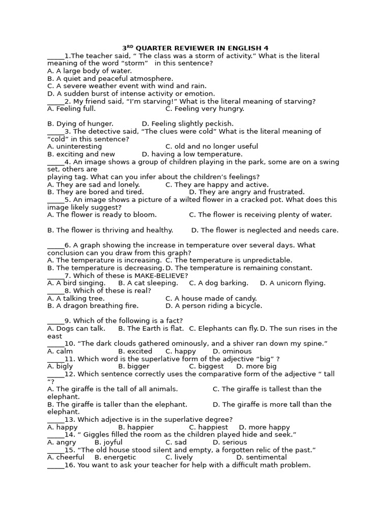 English Reviewer 3rd Quarter | PDF
