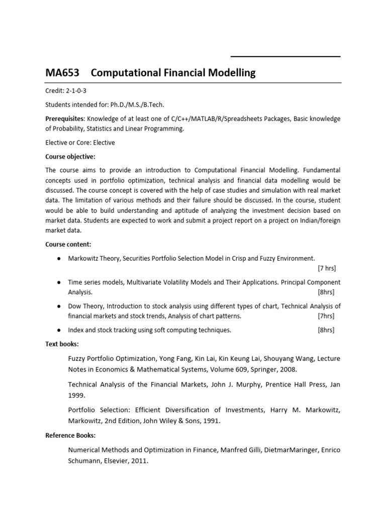 Computational Finance Course Overview | PDF | Technical Analysis ...