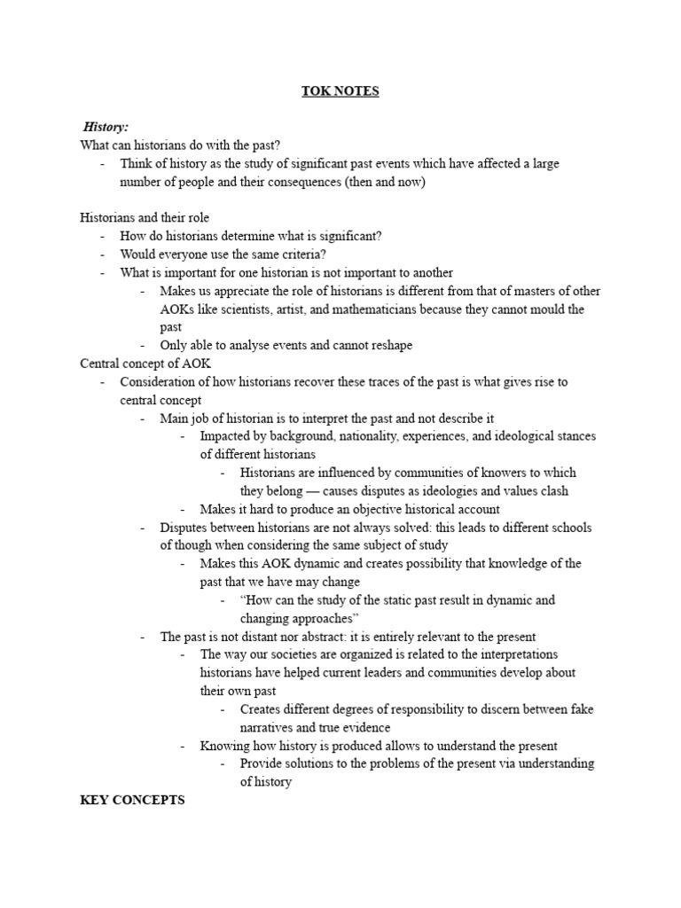 TOK Notes (History and Arts AOK) | PDF | Knowledge | Historian