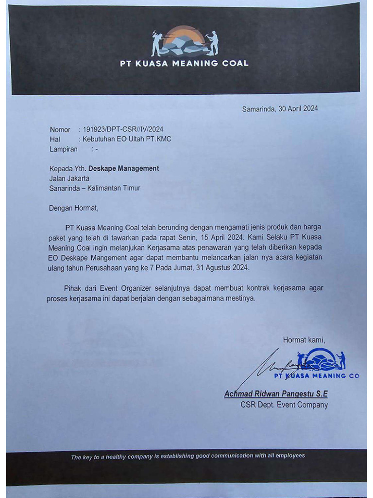 Kontrak PT KMC 2024 + Kwitansi Tanda Jadi | PDF