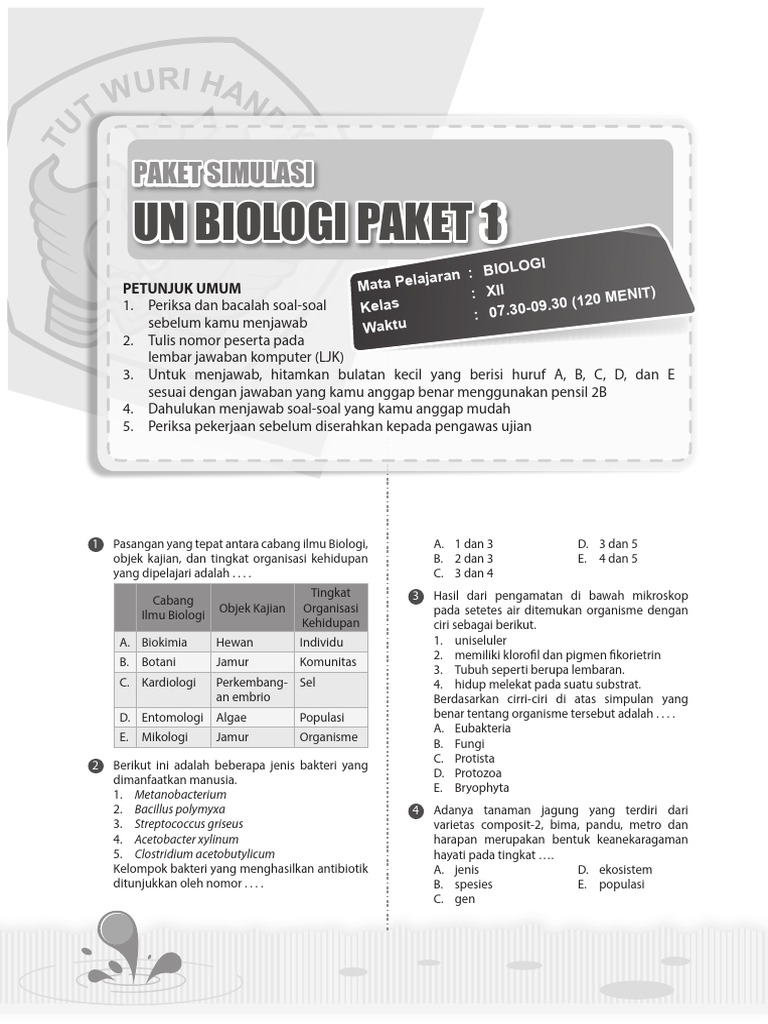 SIMULASI 1 BIOLOGI SMA | PDF