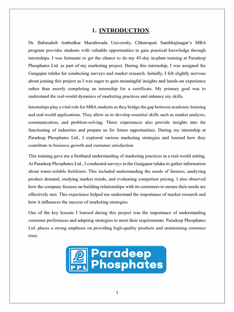 Paradeep Phosphate LTD In-Plant Project | PDF
