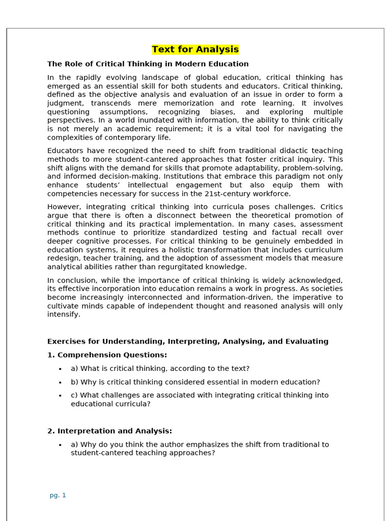 Text for Analysis | PDF | Critical Thinking | Thought