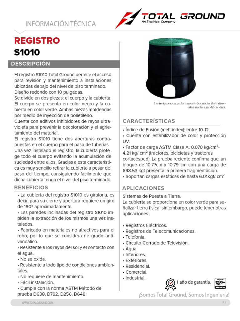 Registro S1010 Total Ground: Especificaciones y Usos | PDF