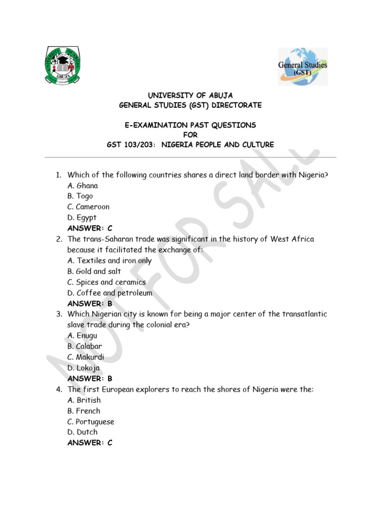 GST 103/203 Past Questions Overview | PDF | Nigeria | Africa