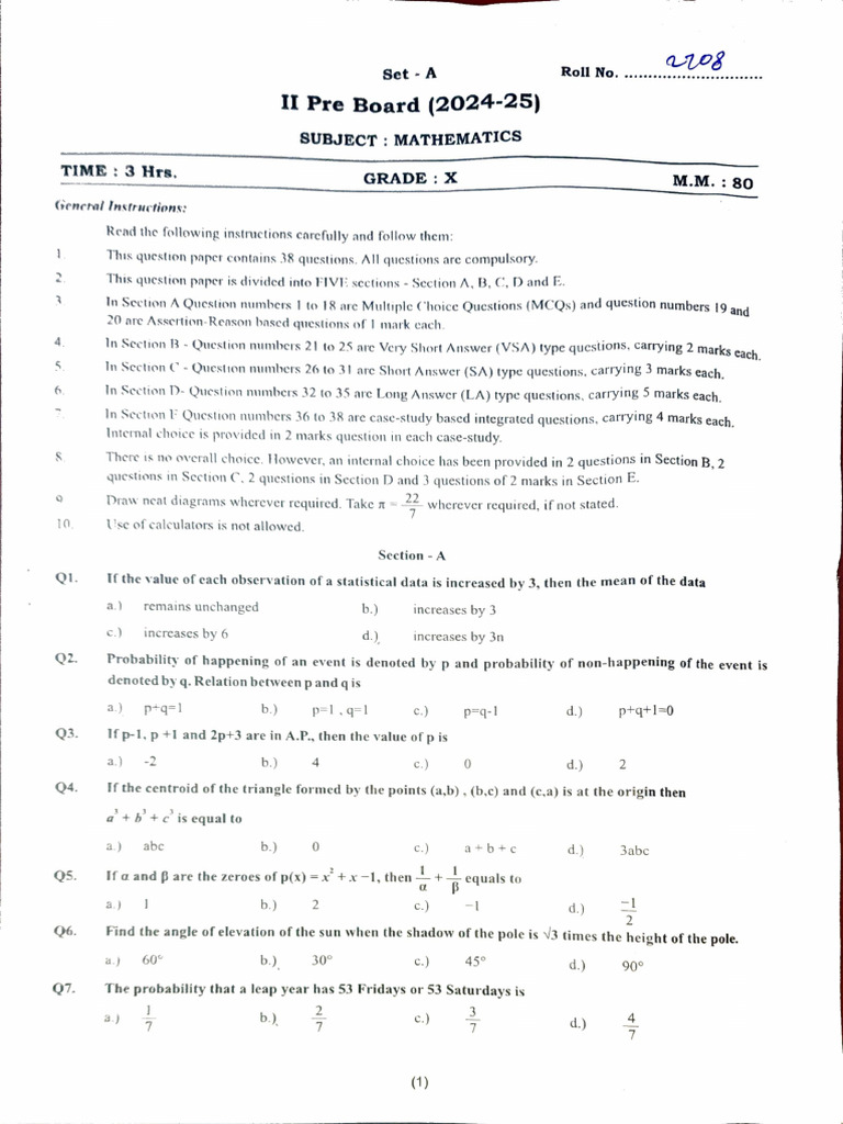 Preboard MATHS 10 24-25 | PDF