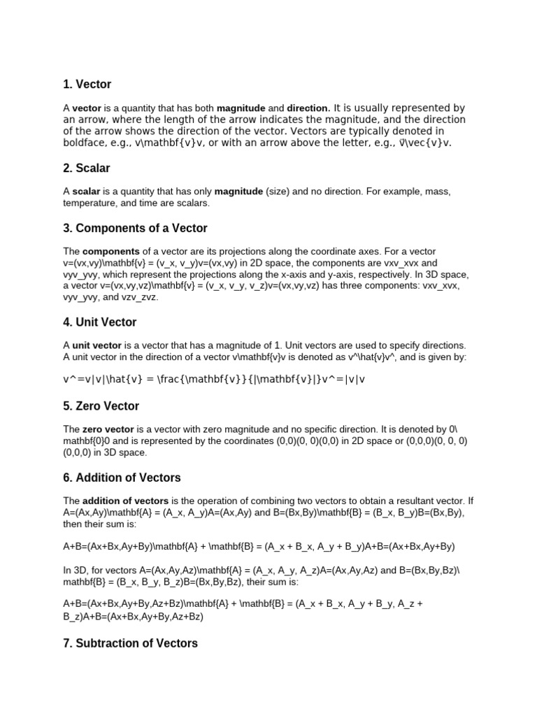 Math 2ND Year Chapter 7 Definations Notes | PDF | Euclidean Vector ...