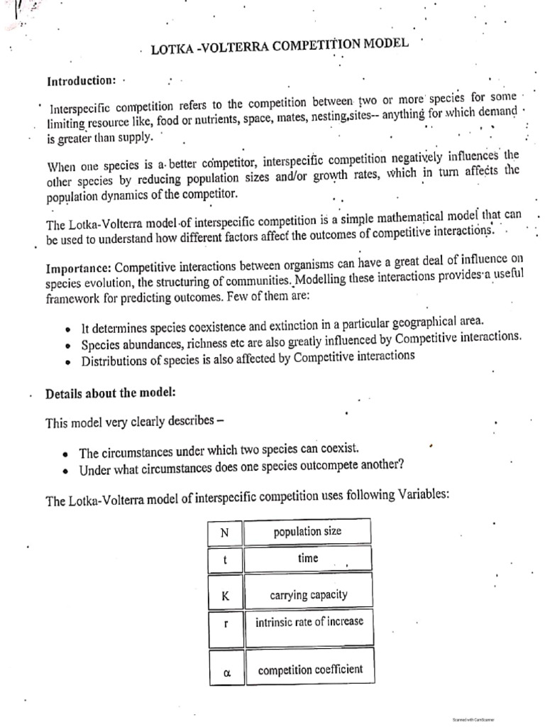 Lotka Volterra Competition Model | PDF