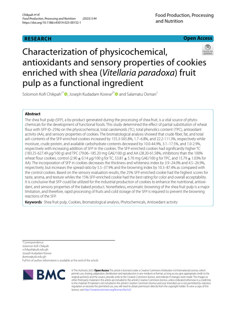 Characterization of Physicochemical Antioxidants and Sensory Properties of Cookies Enriched With ...