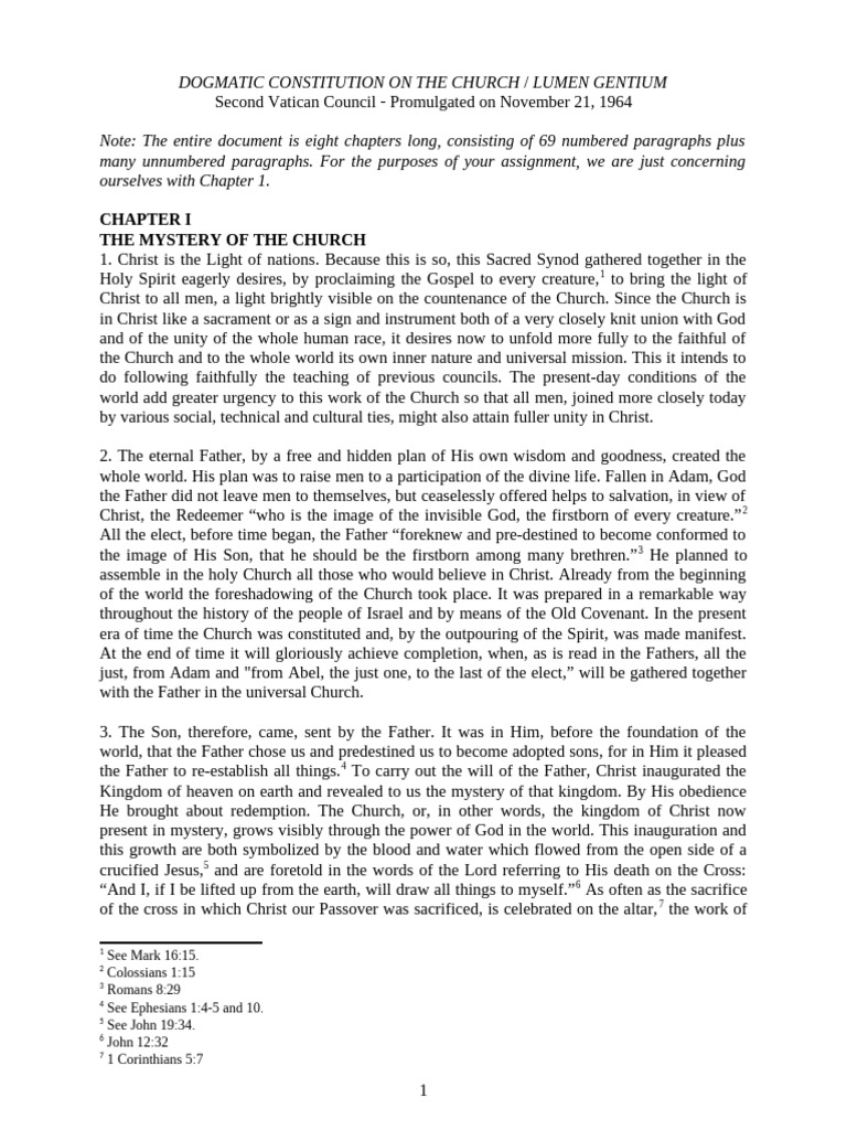 Lumen Gentium - Chapter 1 | PDF | Eucharist | Jesus