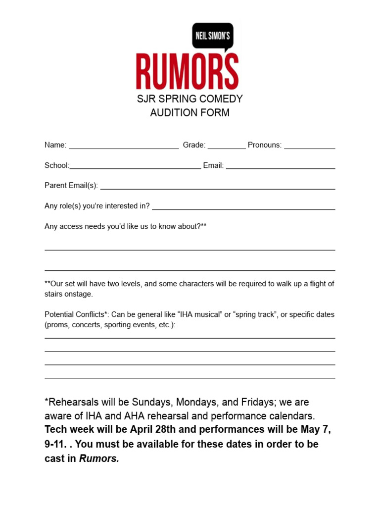FRumors Audition Form | PDF
