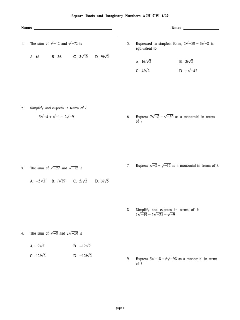 Square Roots and Imaginary Numbe | PDF | Algebra | Mathematics