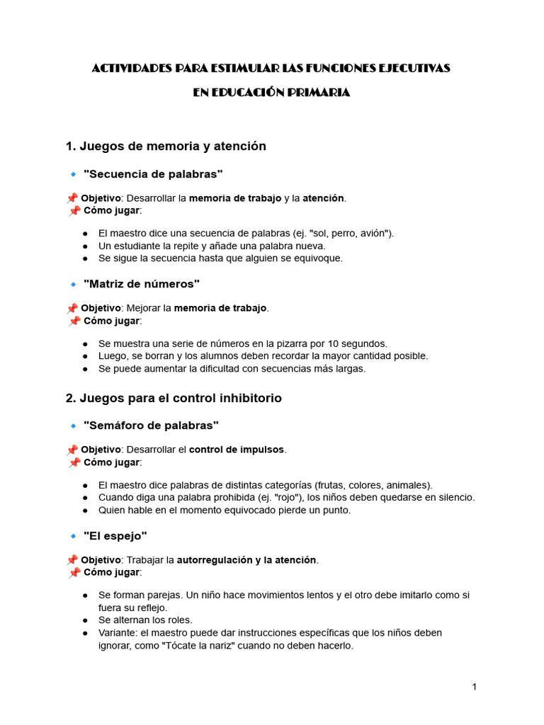 Actividades para Estimular Las Funciones Ejecutivas | PDF | Memoria ...