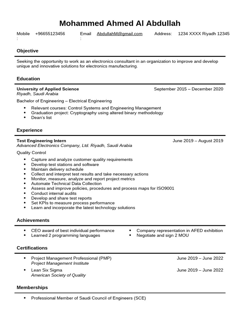 Sample Resume | PDF | Saudi Arabia | Business