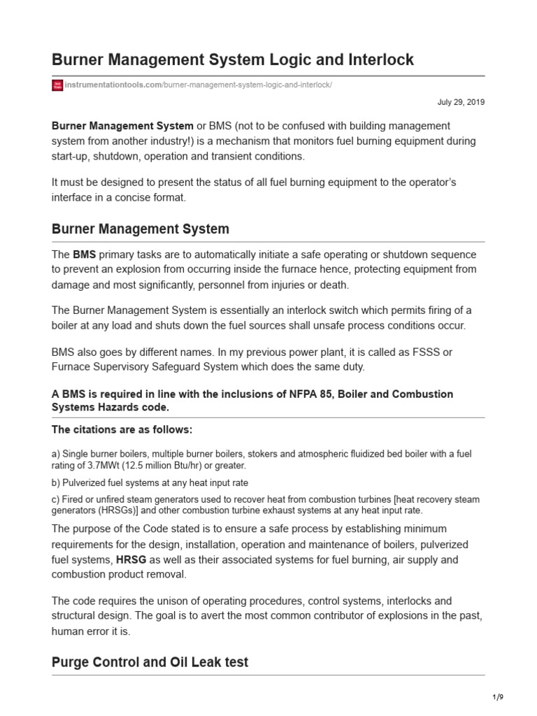 Burner Management System Logic and Interlock | PDF | Boiler | Combustion