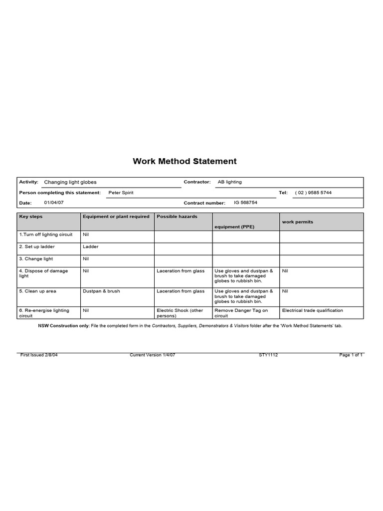 Example Work Method Statement565369220250208 | PDF