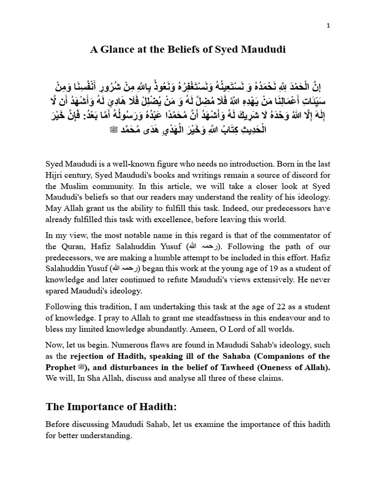 A Glance at the Beliefs of Syed Maududi | PDF | God In Islam | Hadith