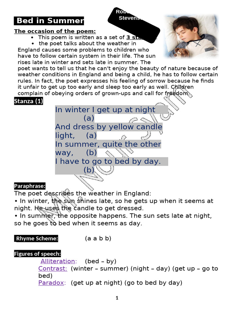 Prep 2 1st Bed in Summer | PDF | Poetry