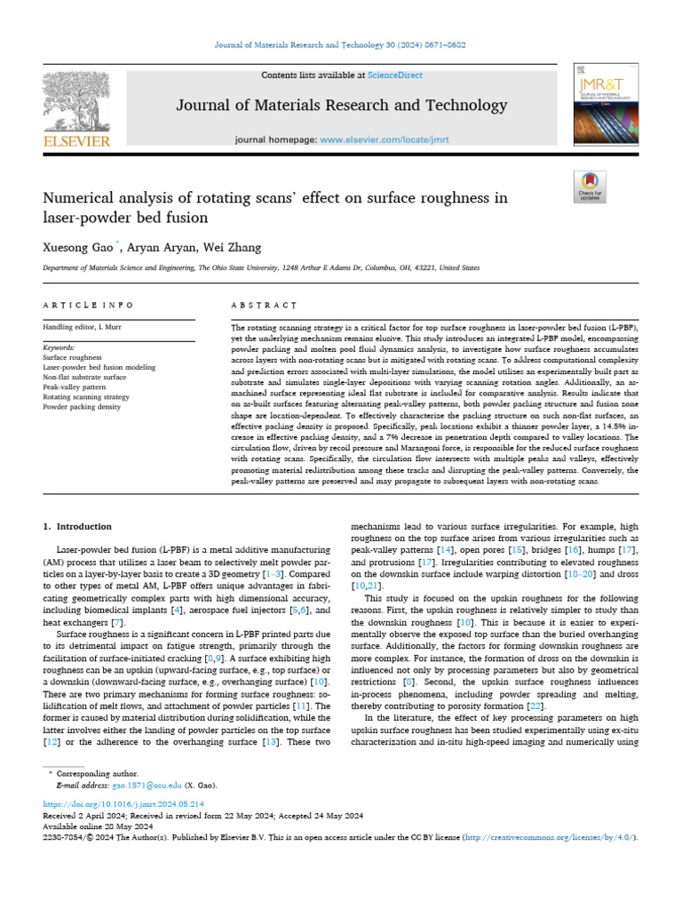Numerical Analysis of Rotating Scans' Effect On Surface Roughness in ...