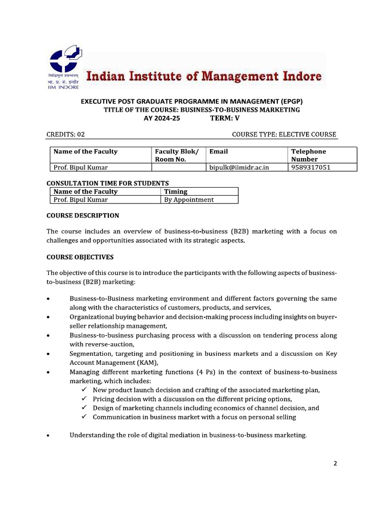 Business-To-Business Marketing by Prof. Bipul Kumar | PDF