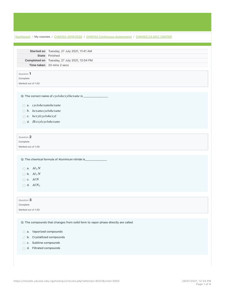 CHM102 CA NCC CENTER - Attempt Review | PDF | Ion | Chemical Compounds