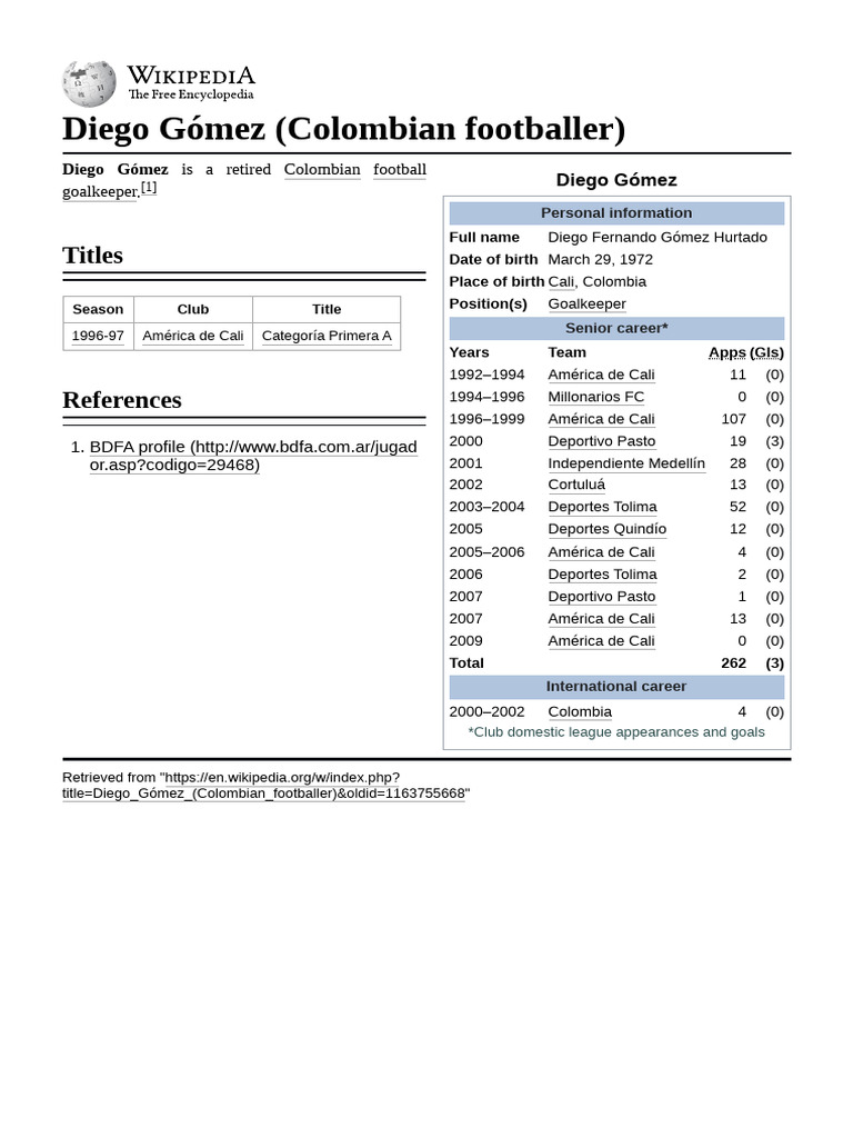 Diego Gómez (Colombian Footballer) | PDF | National Association ...