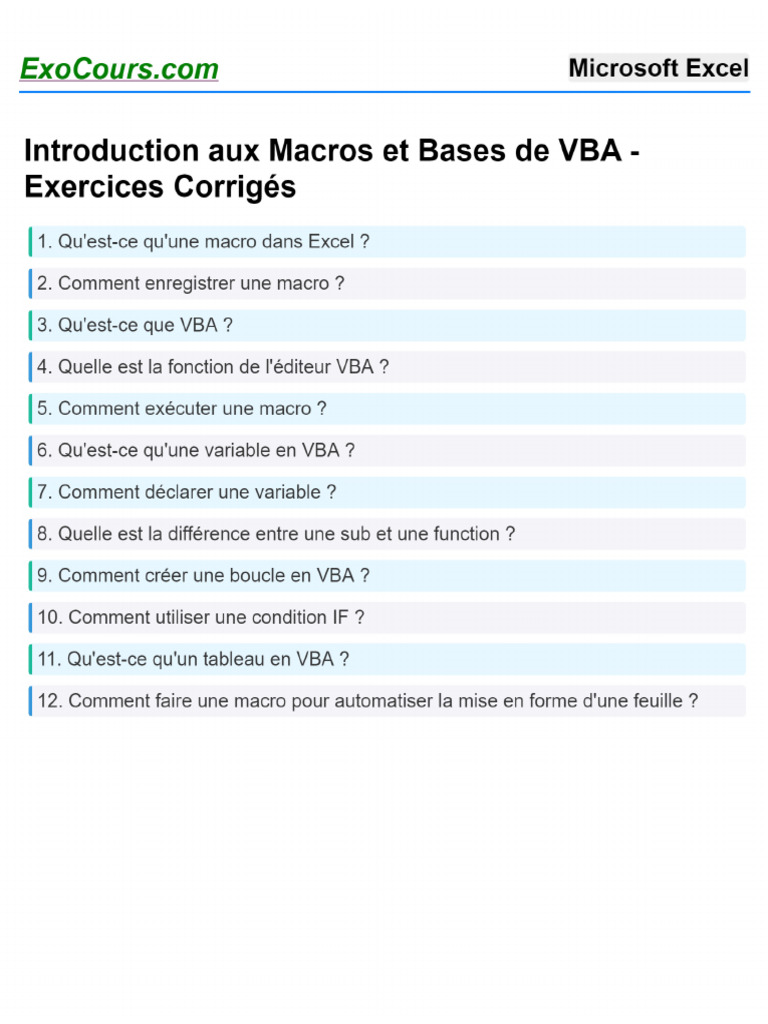 1285 Microsoft Excel Macros And Vba Introduction Aux Macros Et Bases De