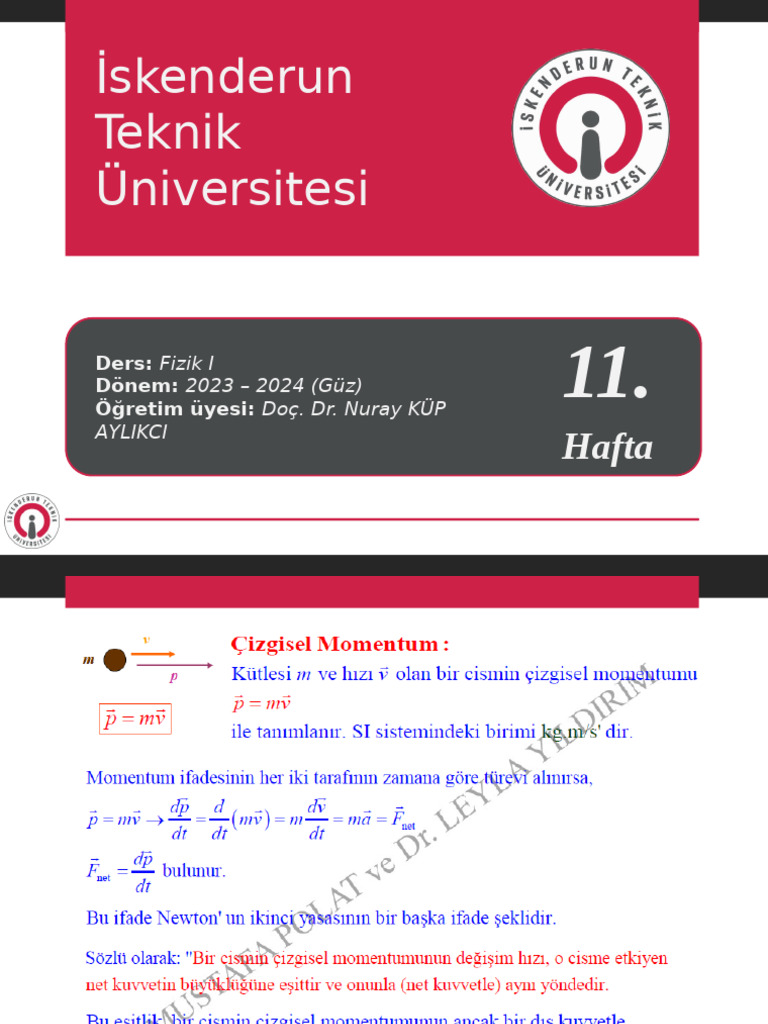 Fizik 1 Ders Notu 11. Hafta | PDF