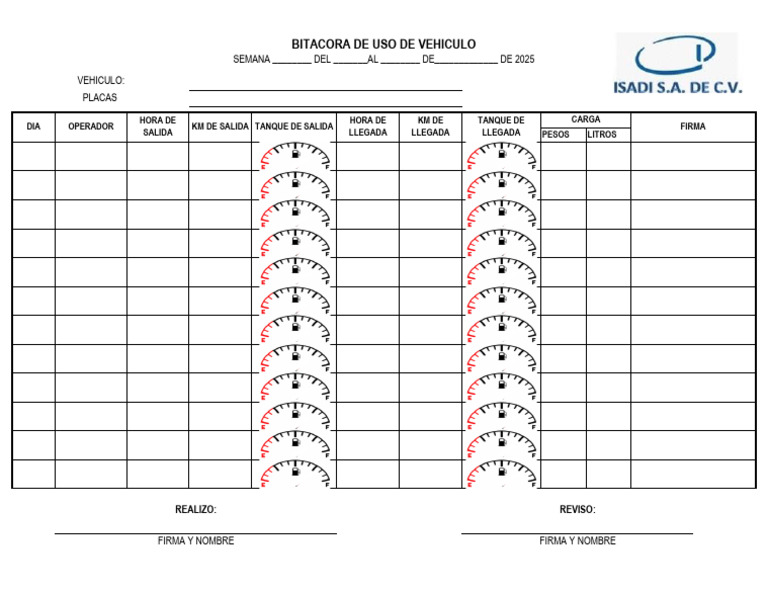 Bitacora de Uso de Vehiculo (Combustible) | PDF