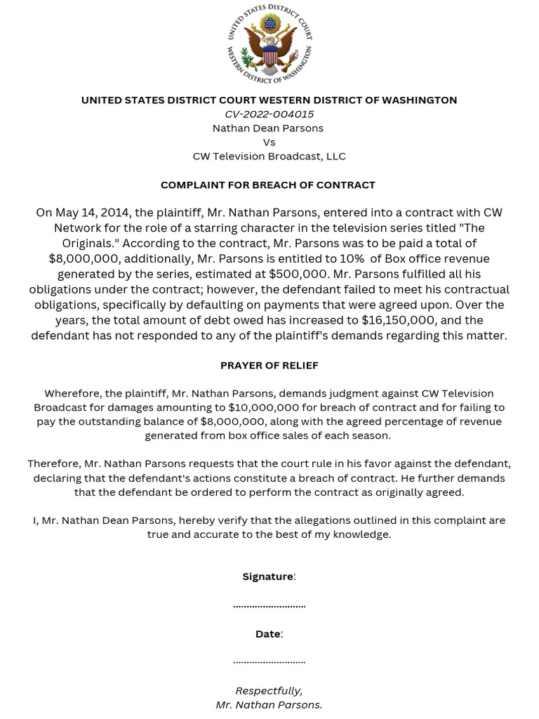 Complaint For Breach of Contract | PDF