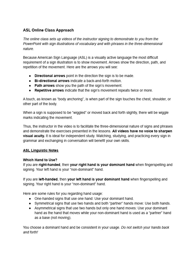 ASL Online Class Approach | PDF | American Sign Language | Linguistics