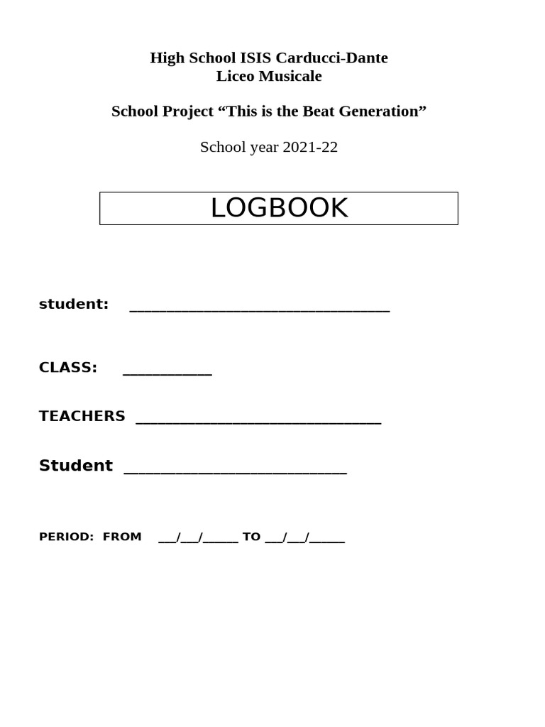 Beat Generation School Project Logbook | PDF