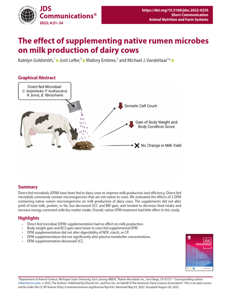 The Effect of Supplementing Native Rumen Microbes On Milk Production of ...